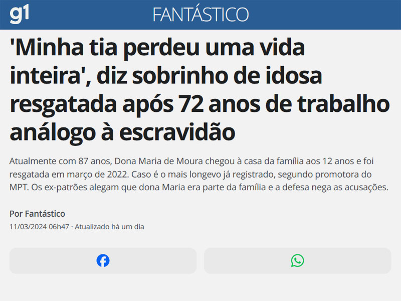 Viram réus empregadores que escravizaram trabalhadora doméstica por 72 ...
