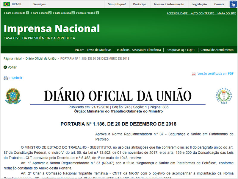 Criada Norma Regulamentadora nº 37 para tratar da segurança e saúde em ...